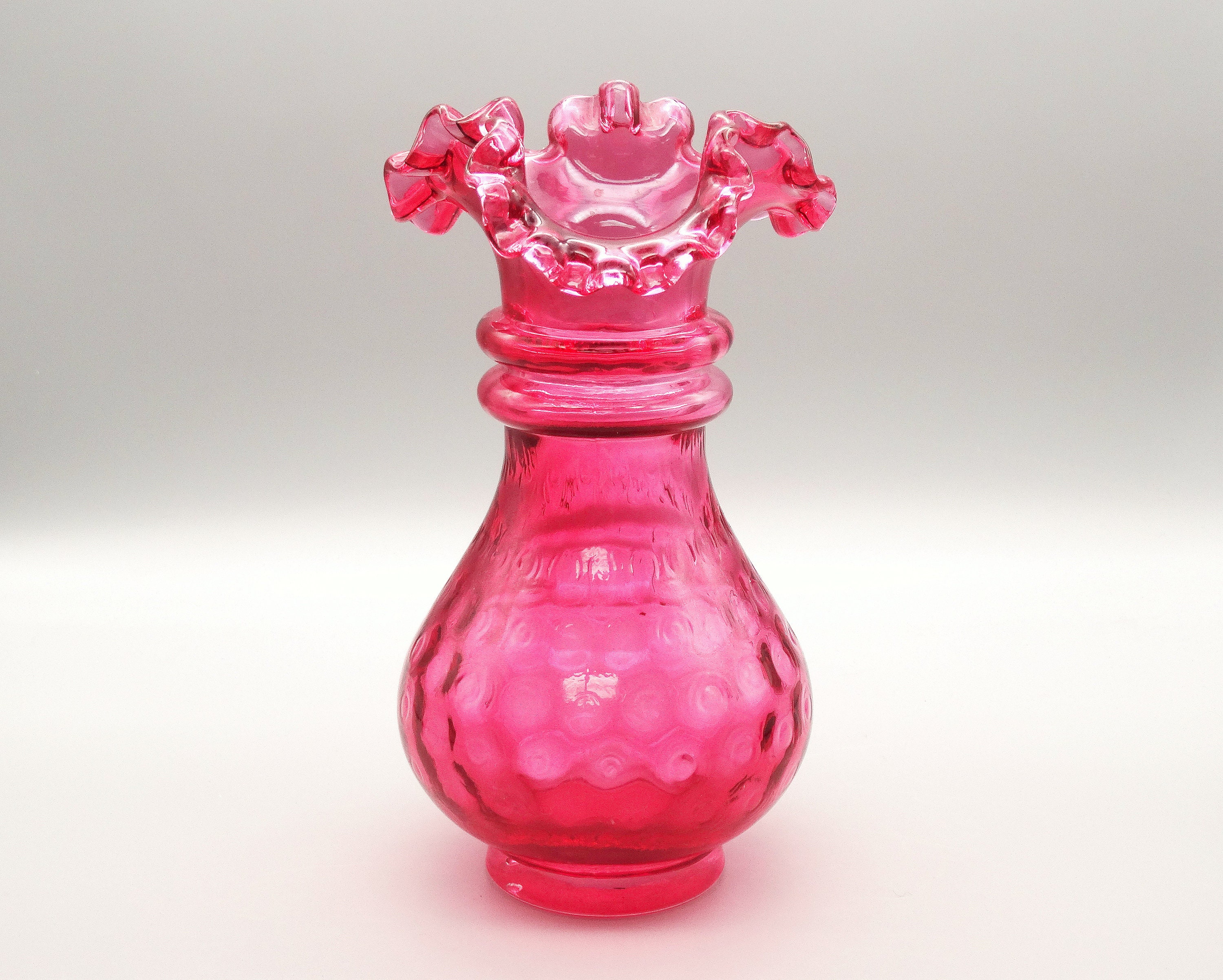 Ruby Overlay Fenton Ruffled Vase, Vintage Fenton Ruffled Ruby Vase ...