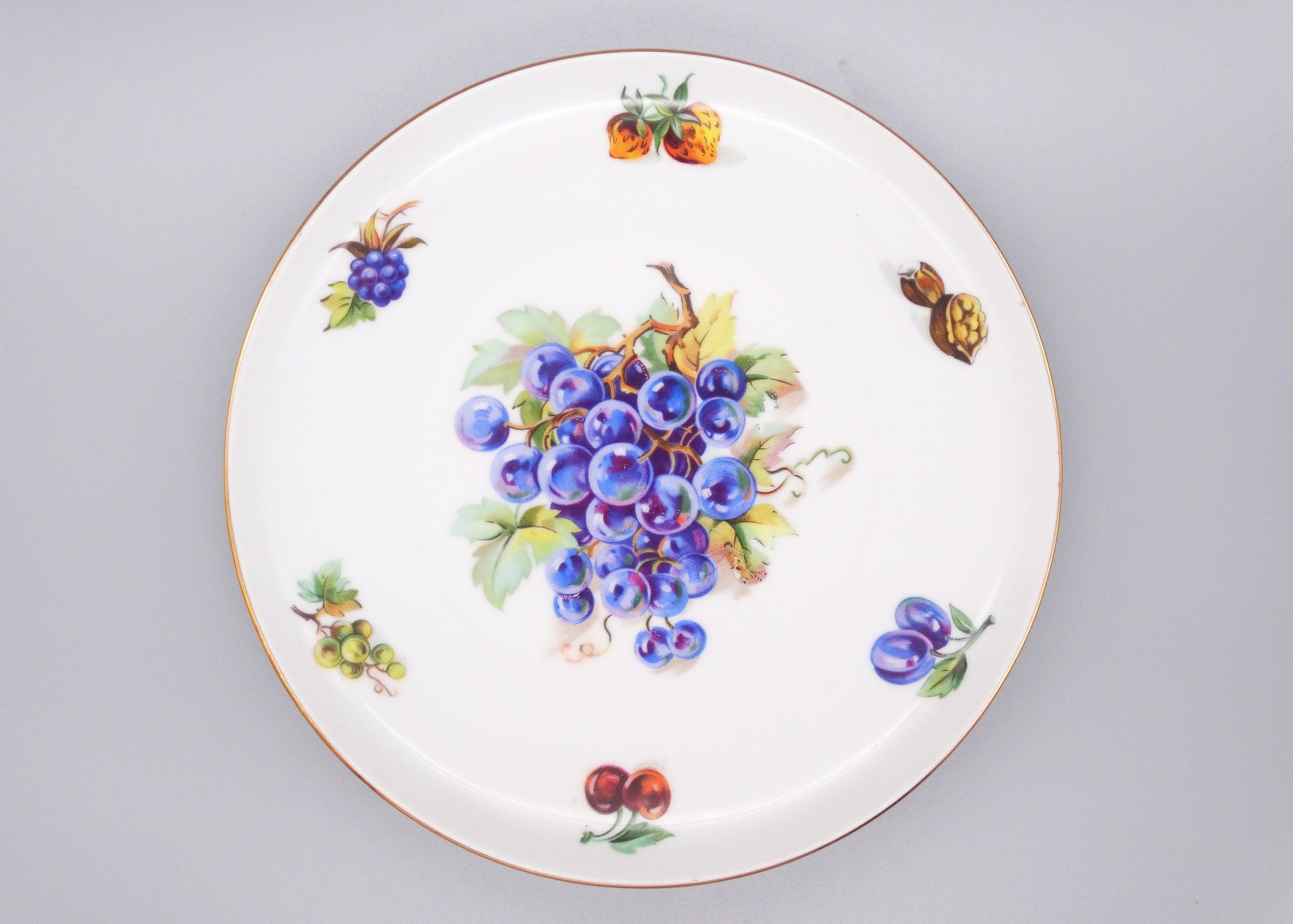 Toscport Fine China Fruit Plates Set, Czechoslovakia Colorful Fruit ...