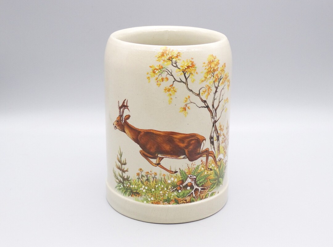 Rustic Running Buck Stoneware Beer Stein, Vintage Werner Corzelius ...