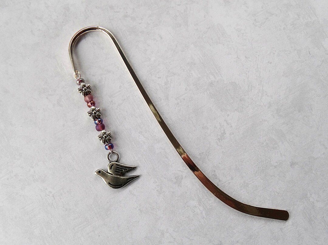 Silver Dove Floral Bookmark, Purple Beaded Dove Bookmarker, Book Mark ...