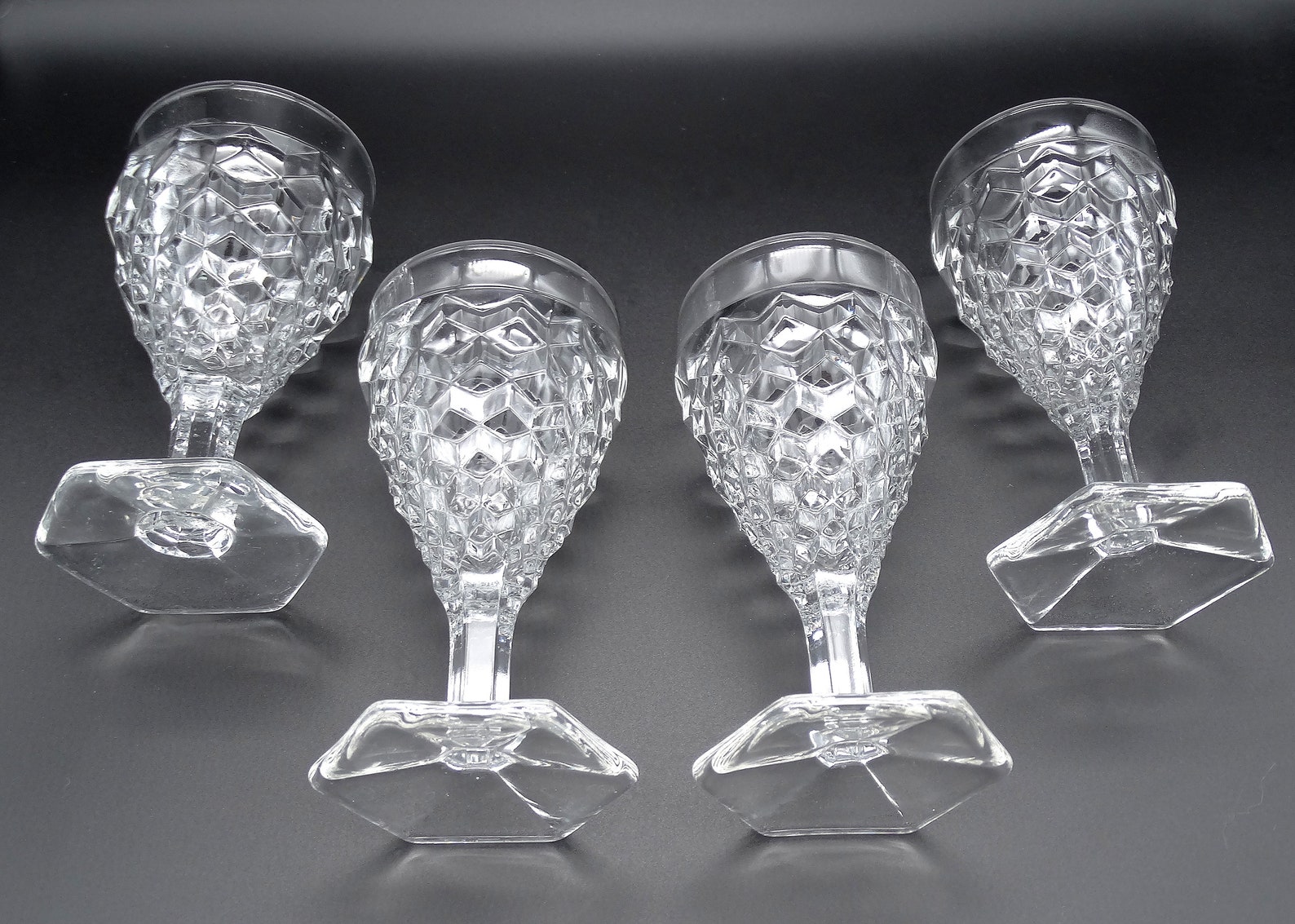 Fostoria American Clear Wine Glasses, Vintage Cube Motif Fostoria Wine ...