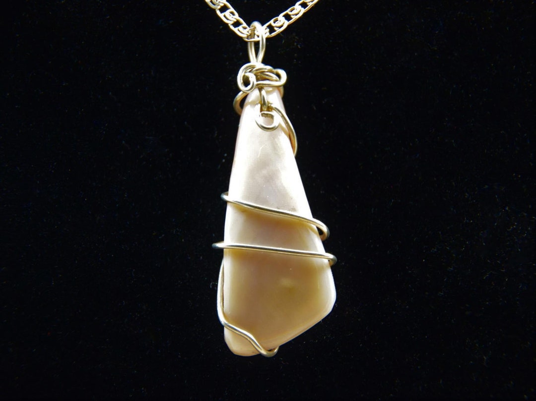 Mother of Pearl Wire Wrapped Blade Shape on a Sterling Silver Pendant ...