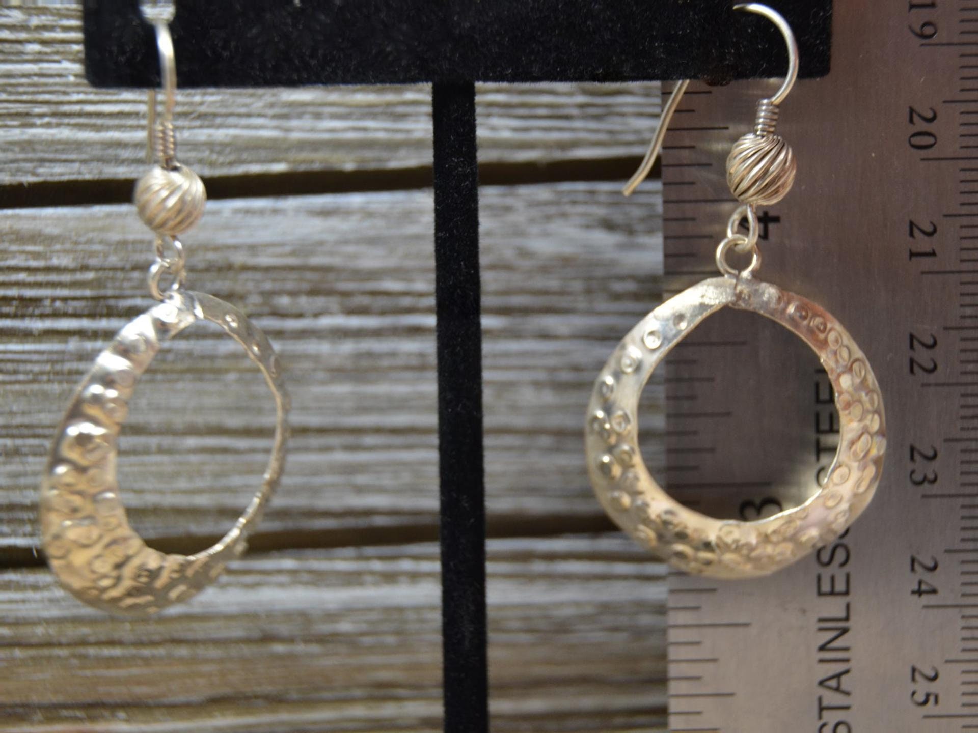 Hammered Loop With Twisted Wire Ball Bail Drop Silver Earrings, Hoop ...