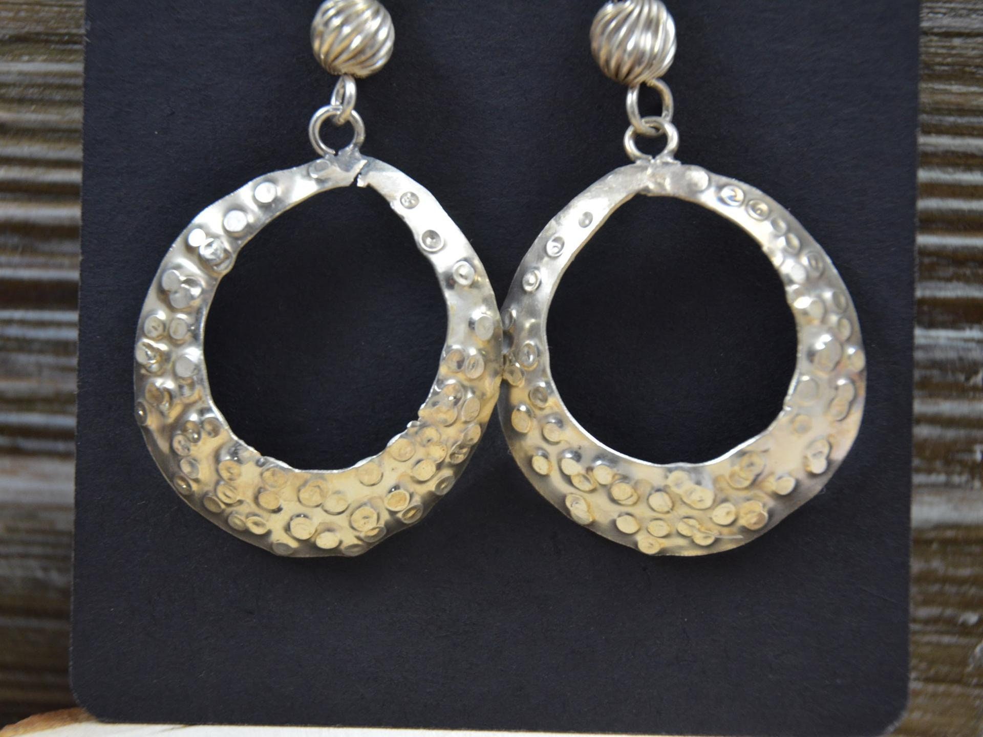 Hammered Loop With Twisted Wire Ball Bail Drop Silver Earrings, Hoop ...