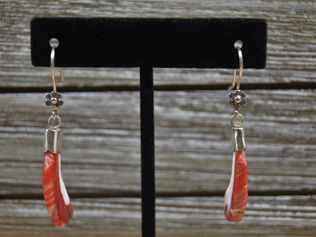 Bright Red Spiny Oyster Drop Sterling Silver Earrings, Ear Wire Closure ...