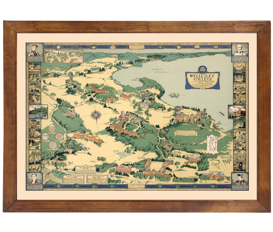 Wellesley College Pictorial Map ... Published in 1943; 24x36 Print on ...