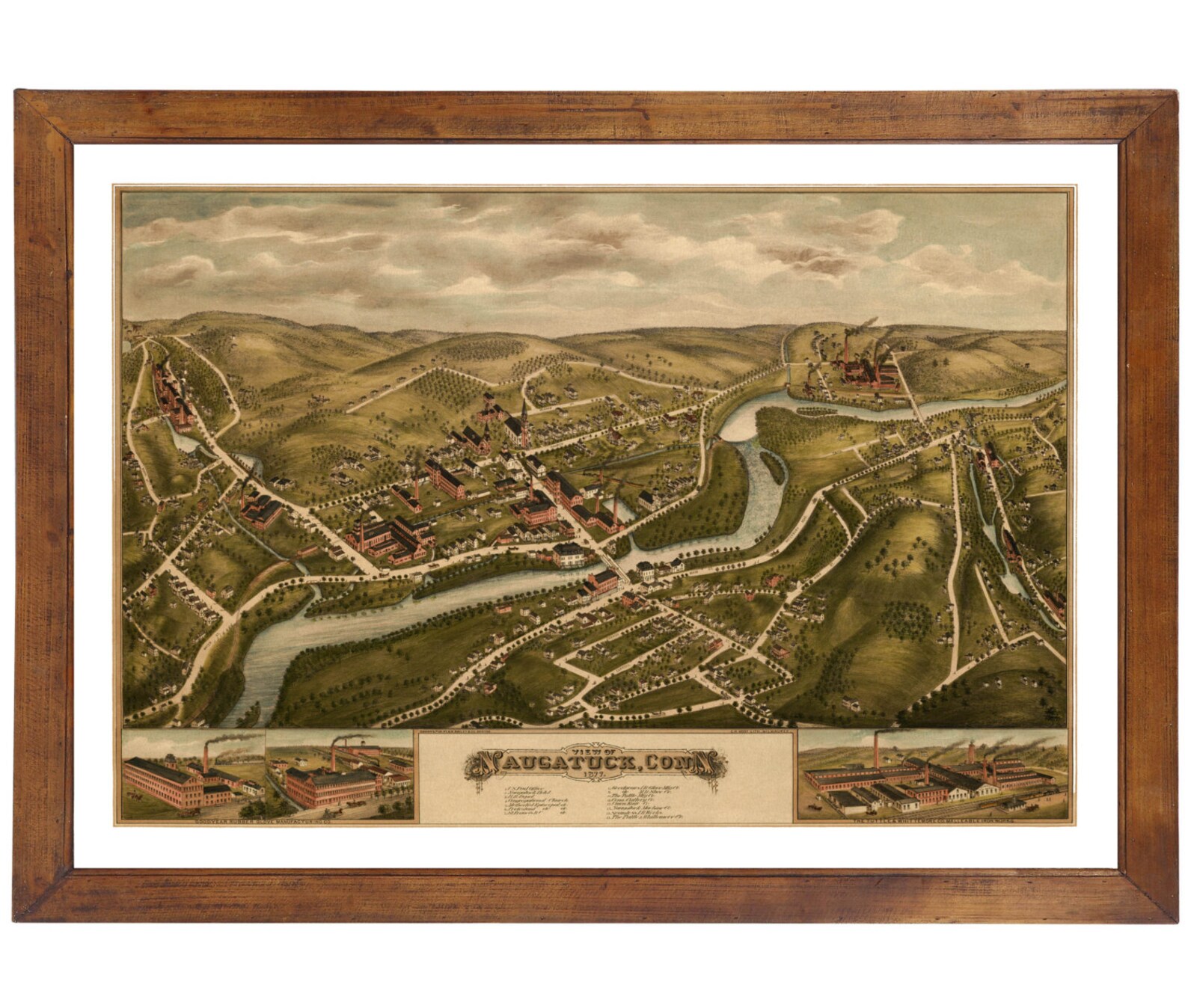 Naugatuck, CT 1877 Bird's Eye View; 24x36 Print From a Vintage ...