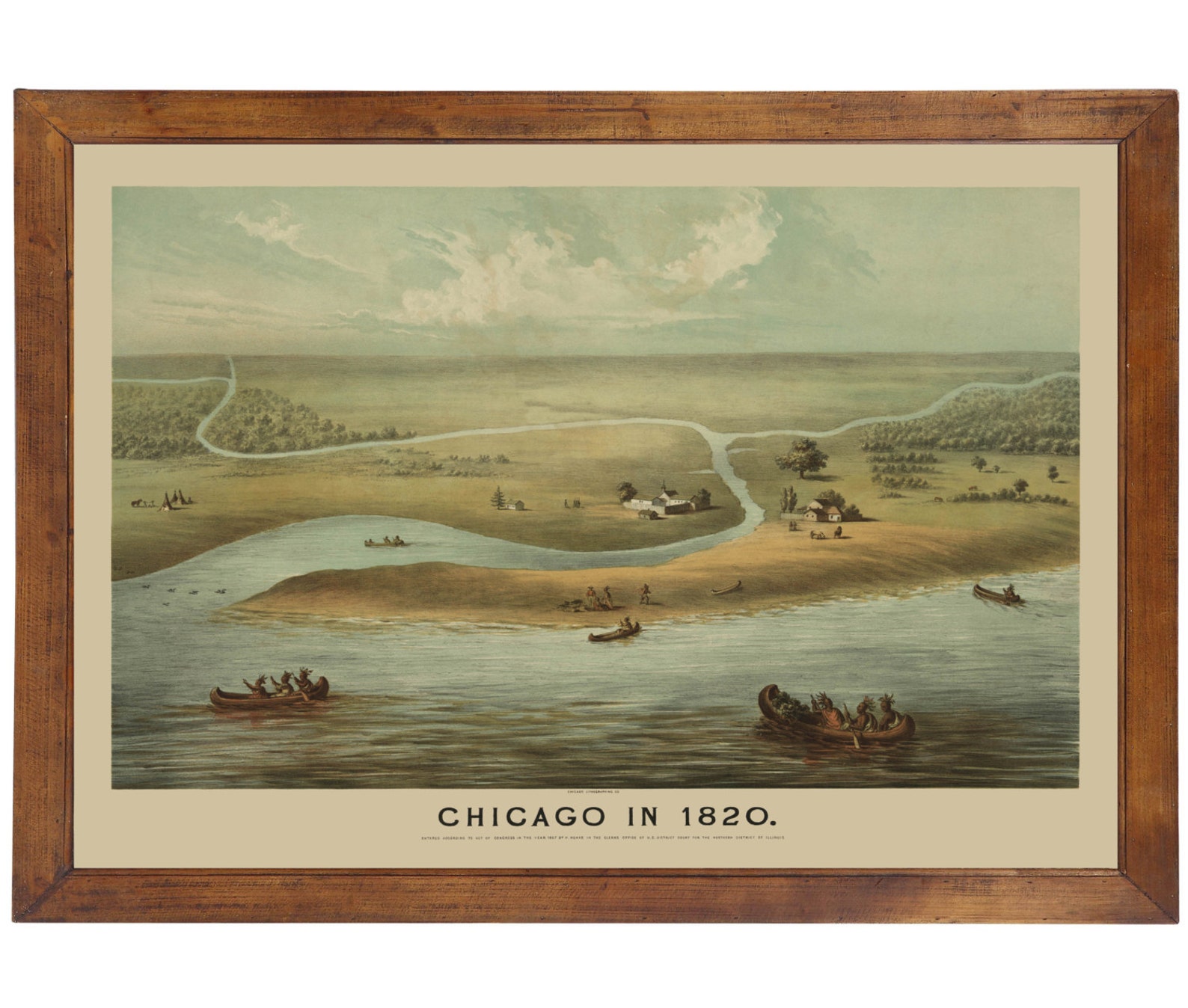 Chicago, IL 1820 Bird's Eye View; 24x36 Print From a Vintage Lithograph ...