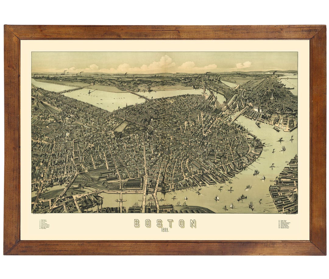 Boston, MA 1899 Bird's Eye View; 24x36 Print From a Vintage Lithograph ...