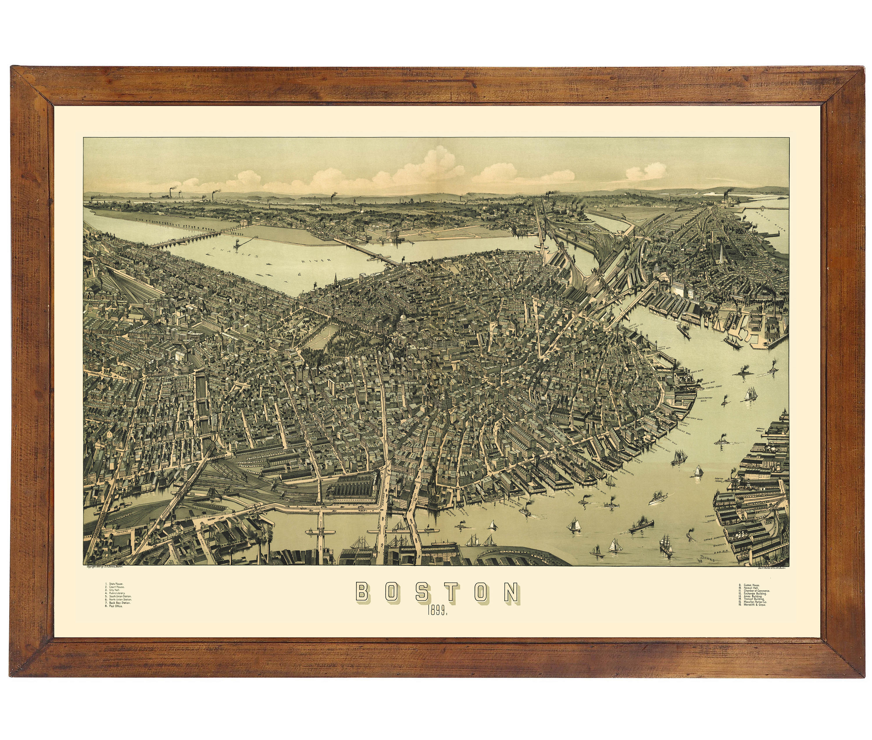 Boston, MA 1899 Bird's Eye View; 24x36 Print From a Vintage Lithograph ...