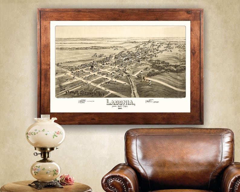 Ladonia, TX 1891 Bird's Eye View; 24x36 Print From a Vintage Lithograph ...