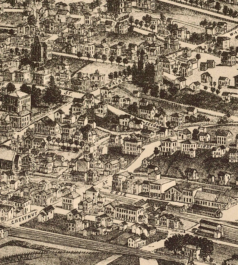 Corning, NY 1882 Bird's Eye View 24x36 Print From a Vintage Lithograph ...