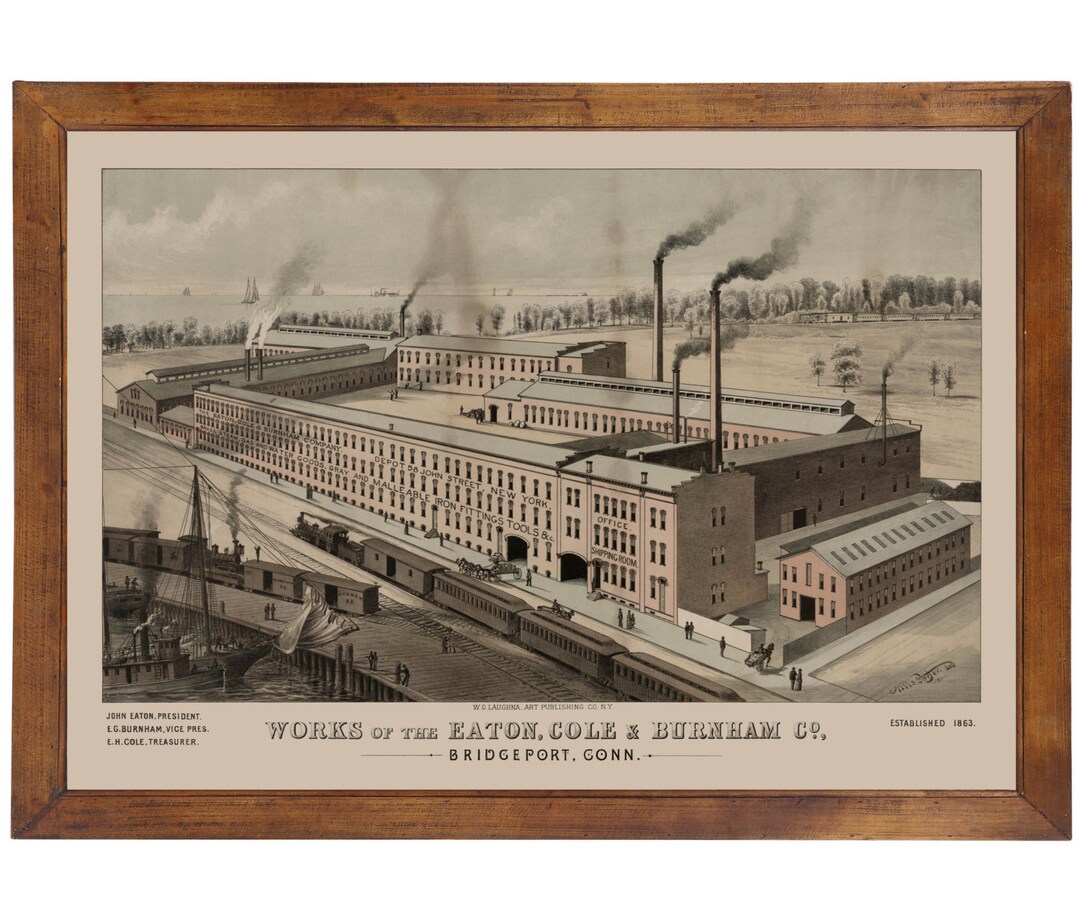 Bridgeport, CT [eaton Iron Works] 1881 Bird's Eye View; 24x36 Print ...