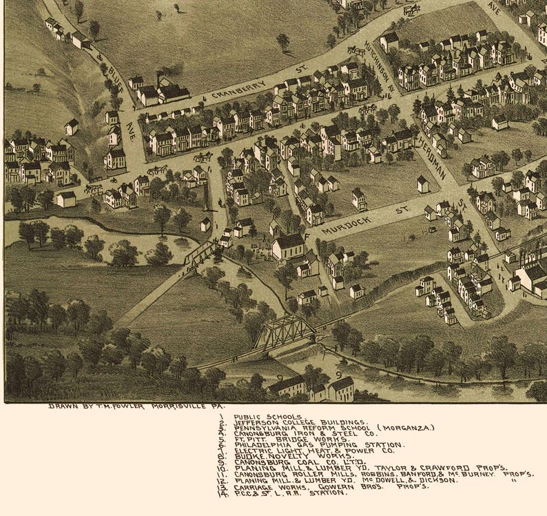 Canonsburg PA 1897 Bird's Eye View 24x36 Print From a - Etsy