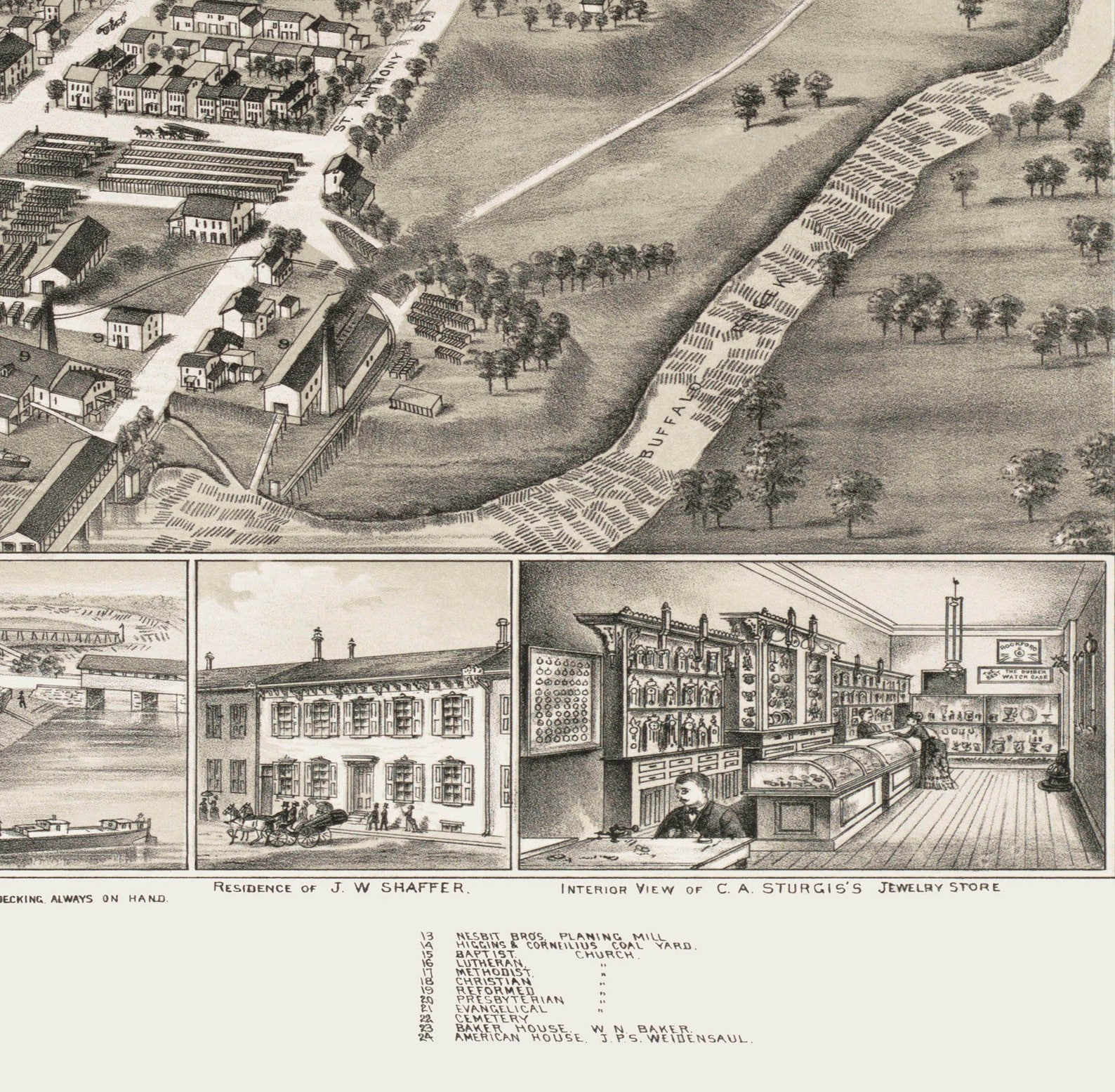 Lewisburgh, PA 1884 Bird's Eye View; 24x36 Print From a Vintage ...