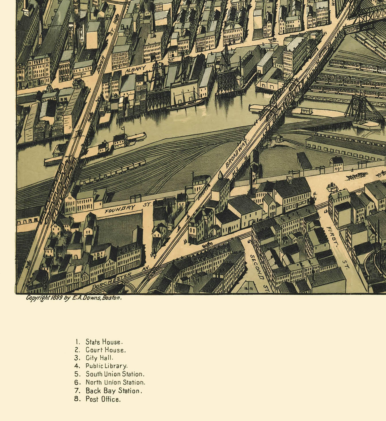 Boston, MA 1899 Bird's Eye View; 24x36 Print From a Vintage Lithograph ...