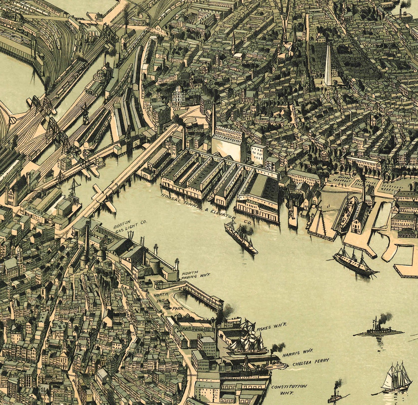 Boston, MA 1899 Bird's Eye View; 24x36 Print From a Vintage Lithograph ...