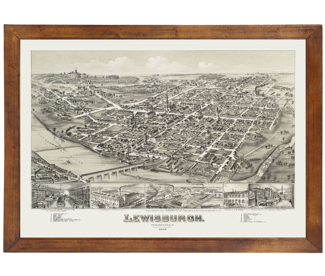 Lewisburgh, PA 1884 Bird's Eye View; 24x36 Print From a Vintage ...
