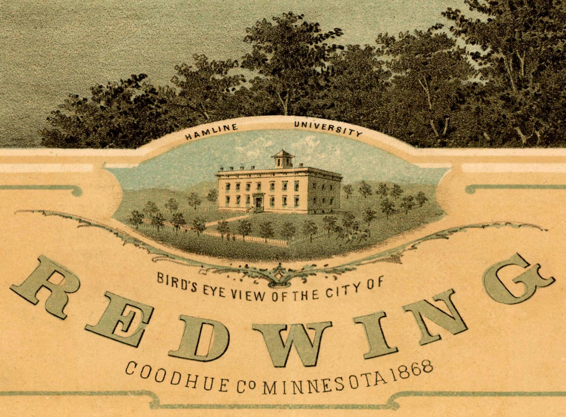 Red Wing, MN 1868 Bird's Eye View 24x36 Print From a Vintage Lithograph ...