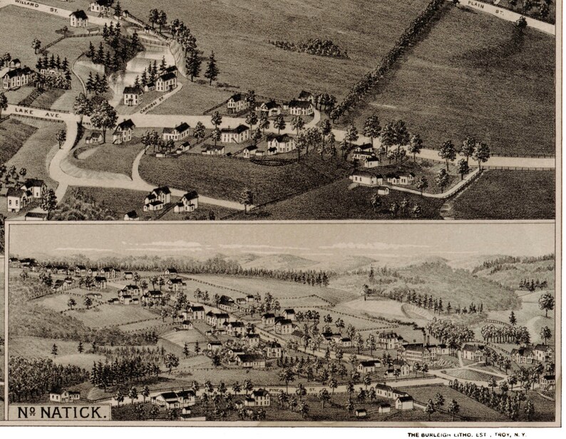 Cochituate & N. Natick, MA 1887 Bird's Eye View 24x36 Print From a ...