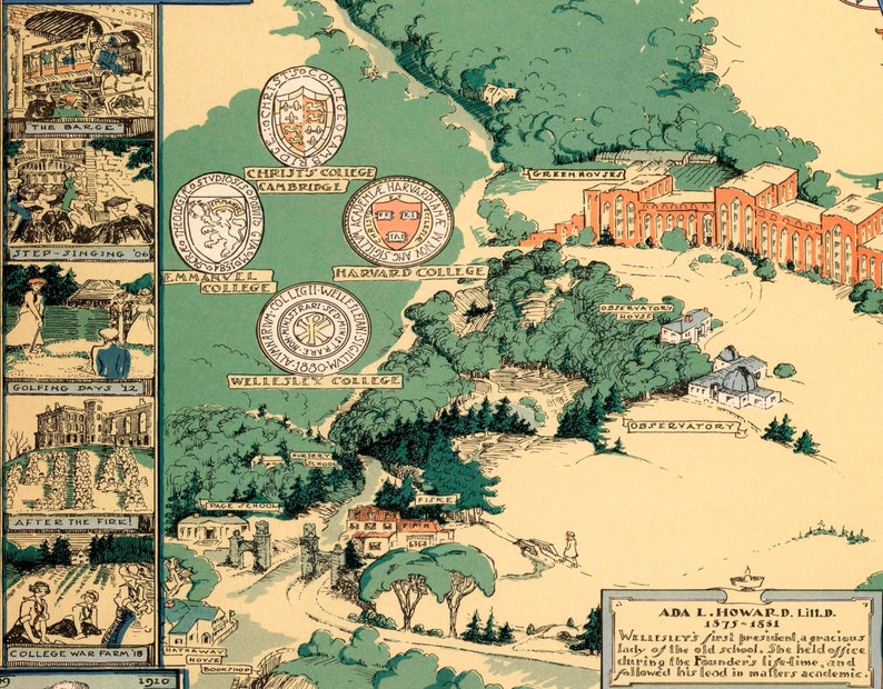 Wellesley College Pictorial Map ... Published in 1943; 24x36 Print on ...