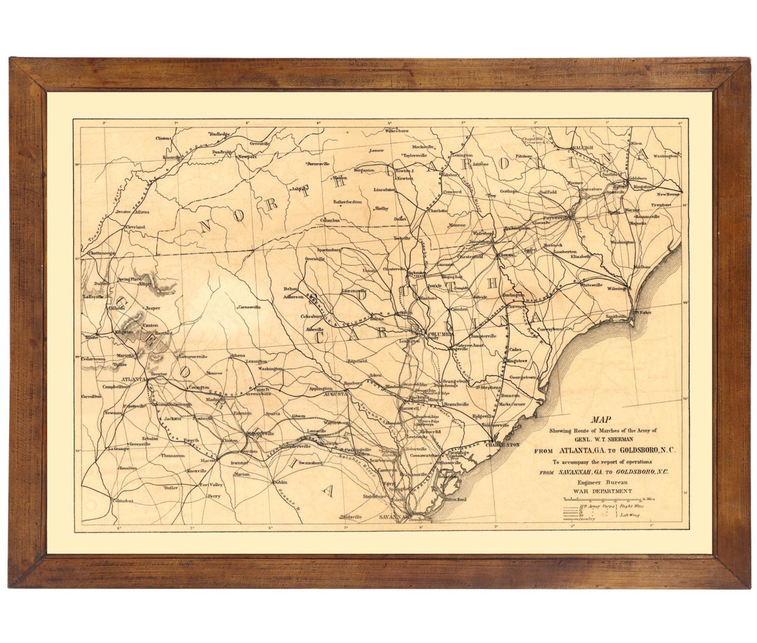 Sherman's March Bird's Eye View; 24x36 Print From a Vintage Lithograph ...