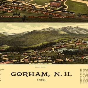 Gorham, NH 1888 Bird's Eye View; 24x36 Print From a Vintage Lithograph ...