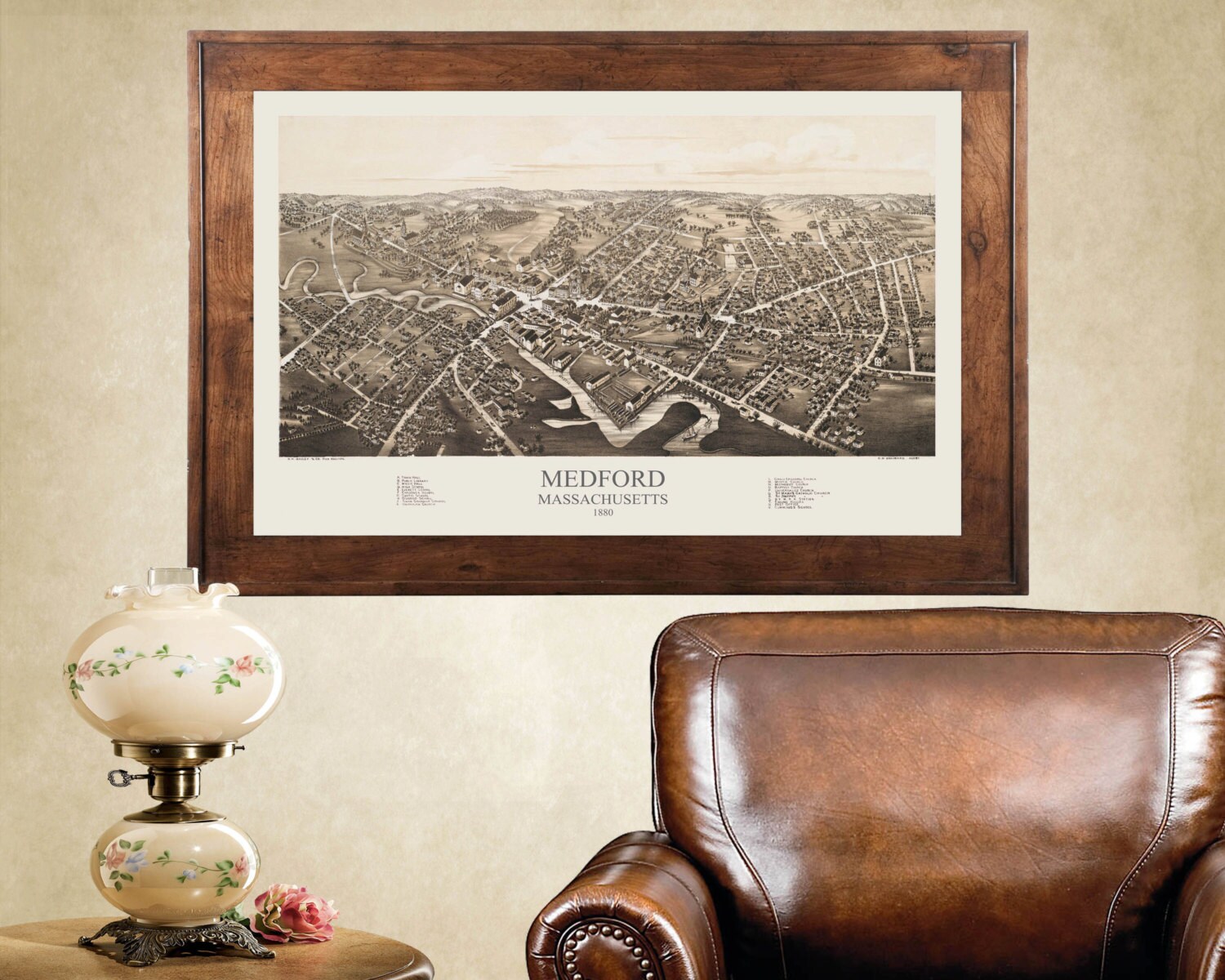 Medford, MA 1880 Bird's Eye View; 24" X 36" Print From a Vintage ...