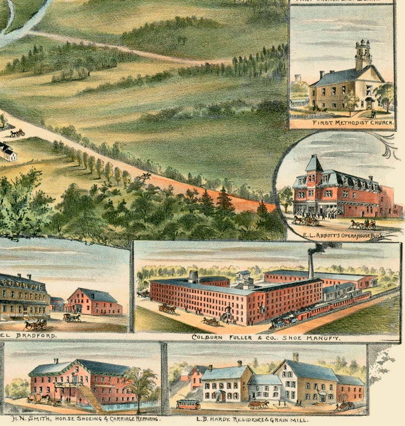 Derry, NH 1898 Bird's Eye View; 24x36 Print From a Vintage Lithograph ...