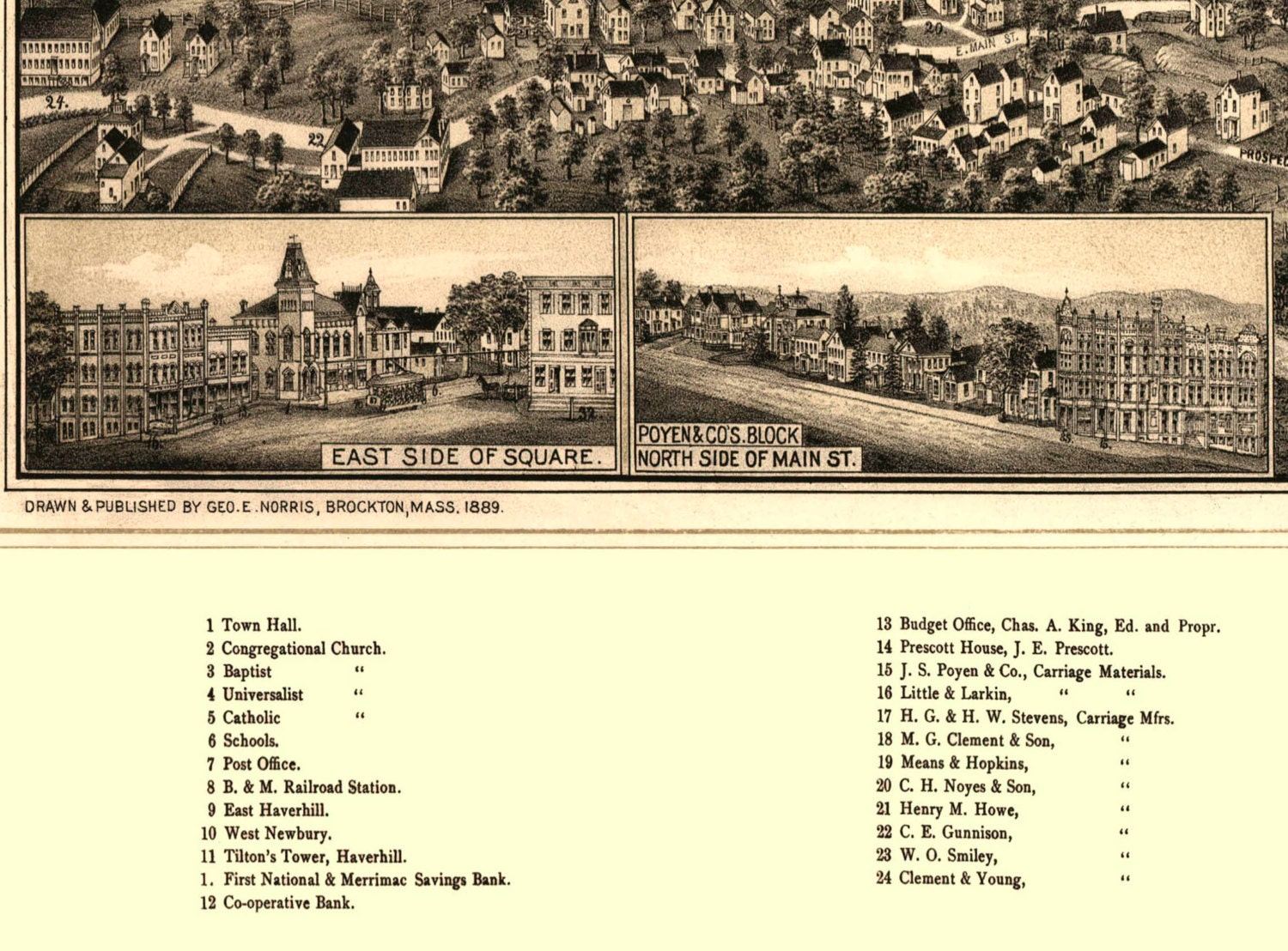 Merrimac, MA 1889 Bird's Eye View; 24x36 Print From a Vintage ...