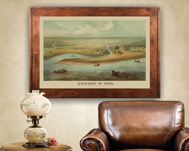 Chicago, IL 1820 Bird's Eye View; 24x36 Print From a Vintage Lithograph ...