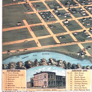 Junction City, KS 1873 Bird's Eye View; 24x36 Print From a Vintage ...