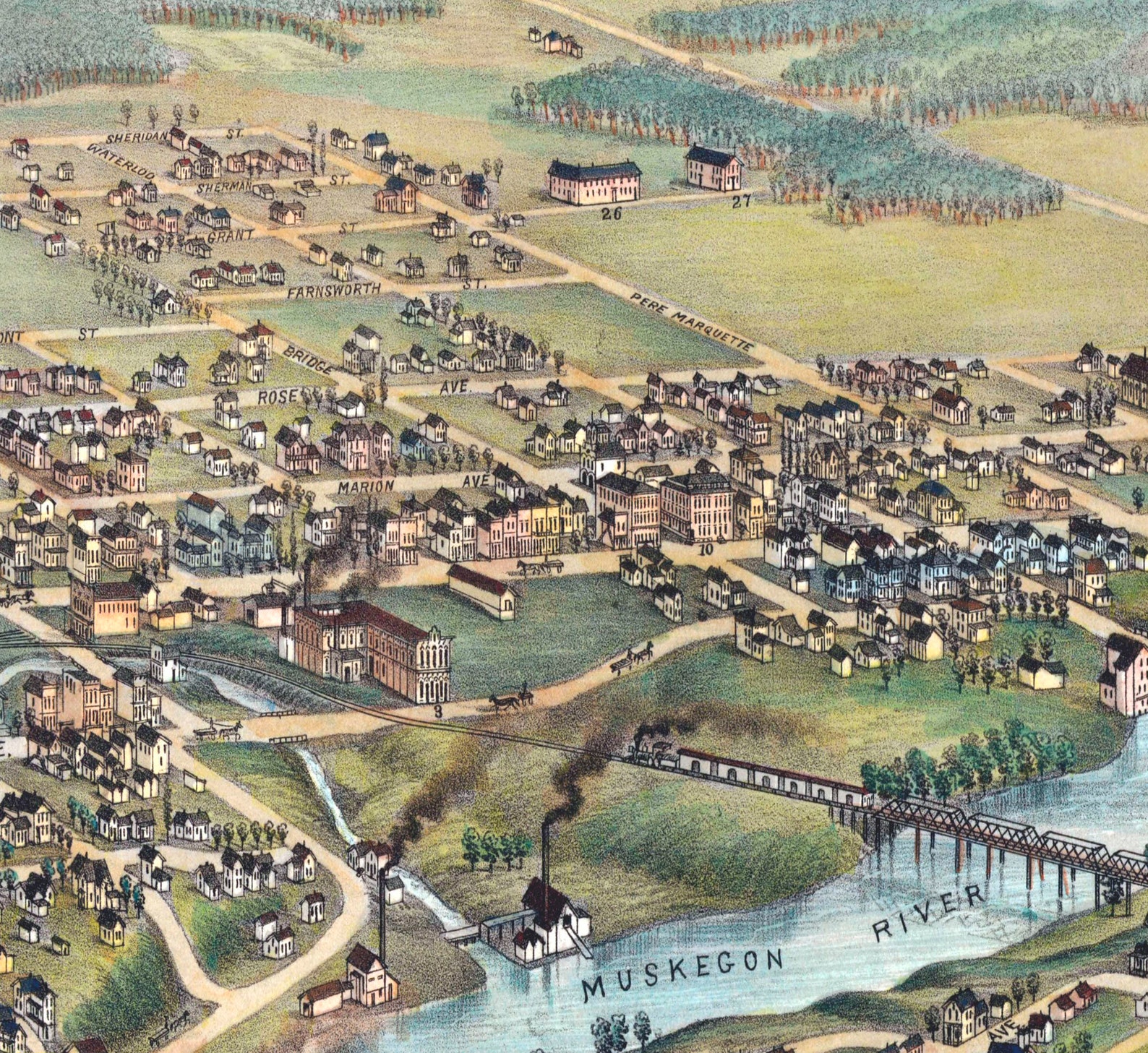 Big Rapids, MI 1880 Bird's Eye View; 24x36 Print From a Vintage ...
