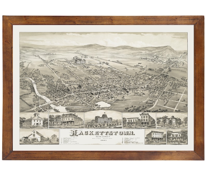 Hackettstown, NJ 1883 Bird's Eye View; 24x36 Print From a Vintage ...