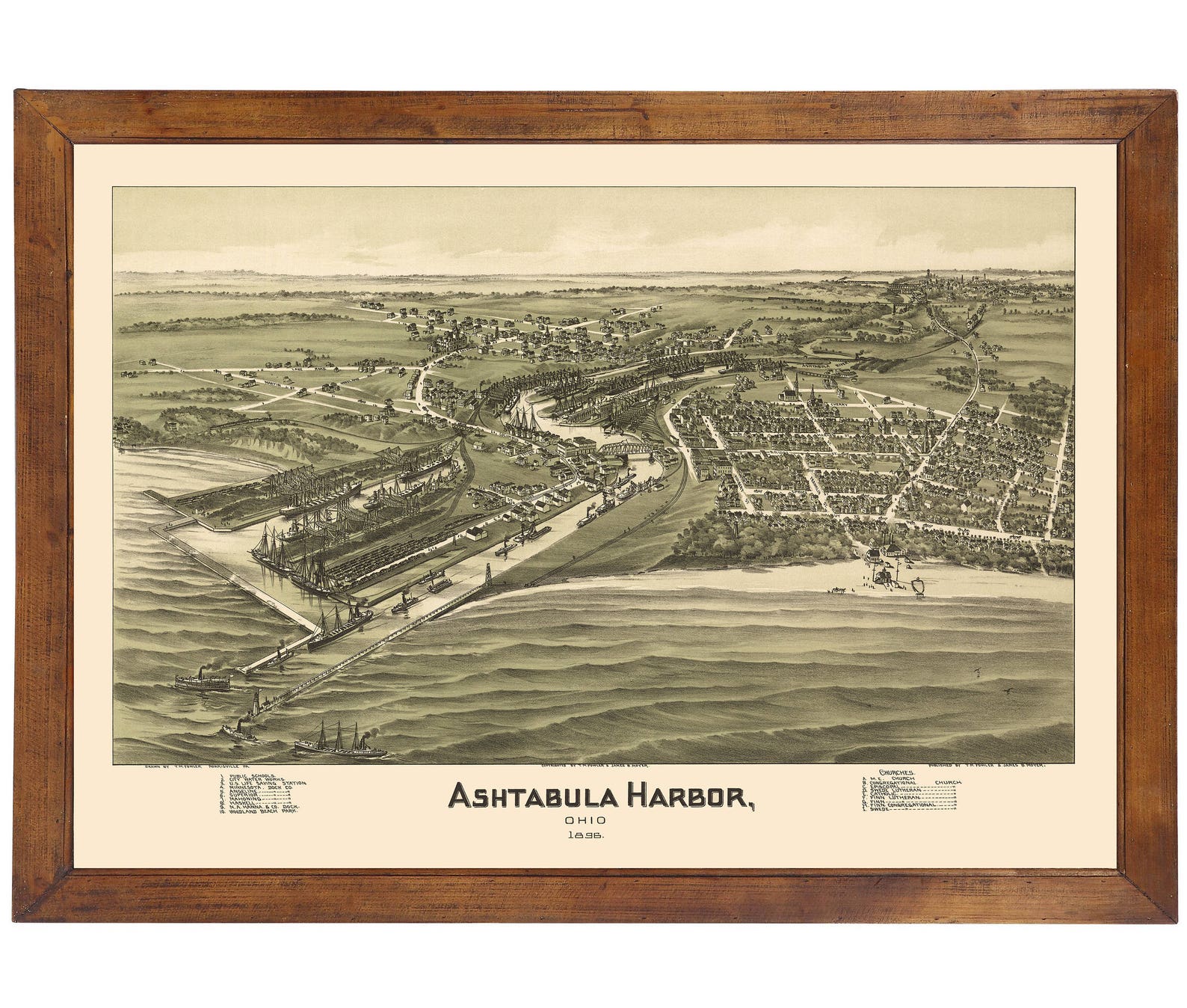 Ashtabula Harbor OH 1896 Bird's Eye View 24 X - Etsy