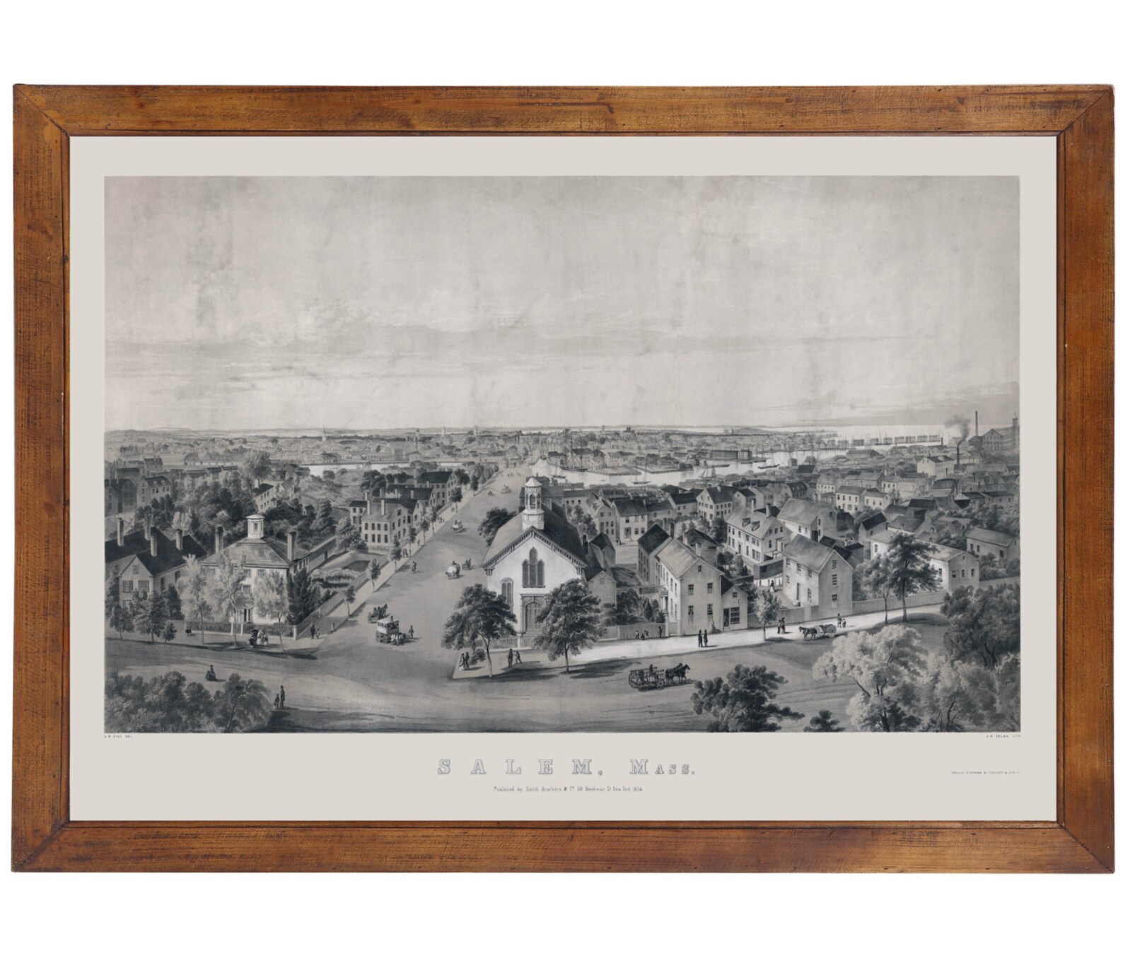 Salem Ma 1854 Birds Eye View 24x36 Print From A Vintage Lithograph Etsy