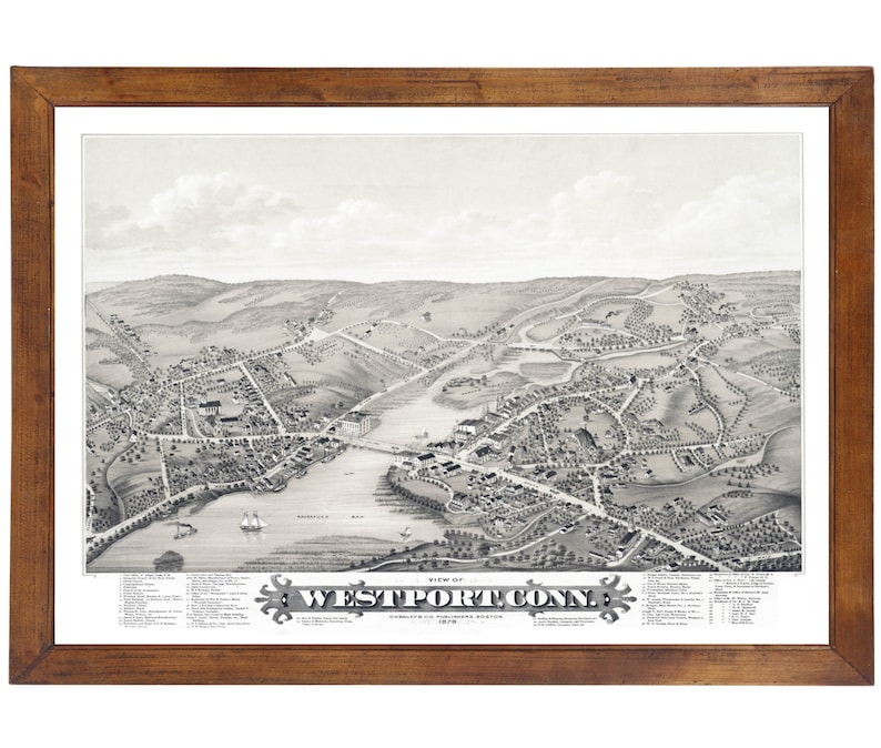 Westport, CT 1878 Bird's Eye View; 24x36 Print From a Vintage ...