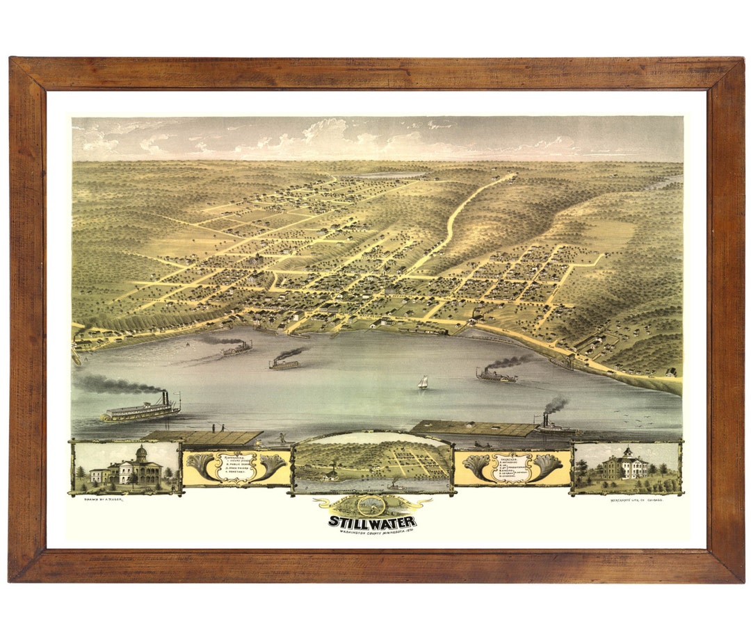 Stillwater, MN 1870 Bird's Eye View; 24" X 36" Print From a Vintage ...
