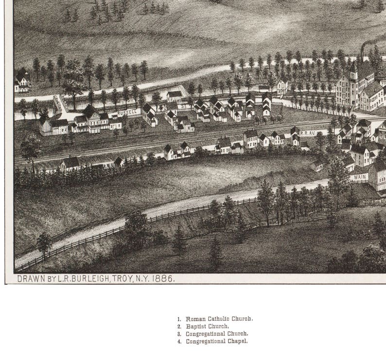 Huntington MA 1886 Bird's Eye View 24x36 Print From a - Etsy