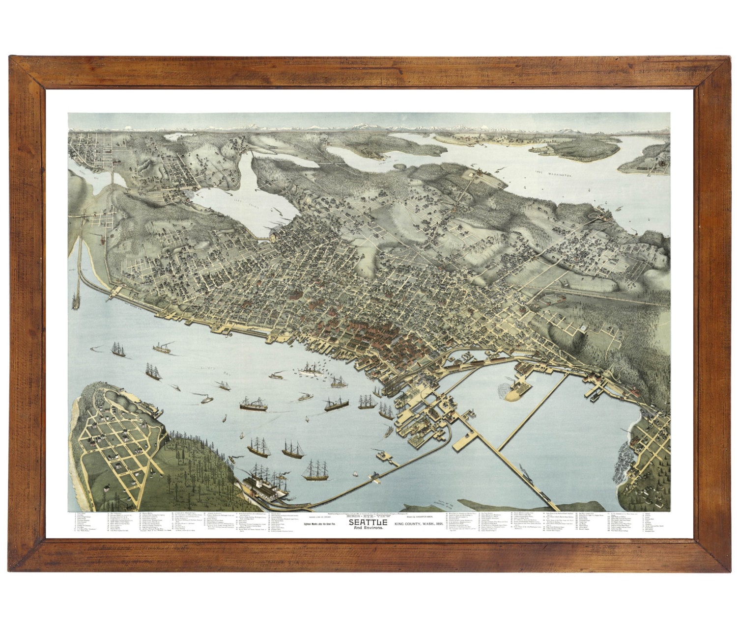 Seattle WA 1891 Bird's Eye View 24 X 36 - Etsy