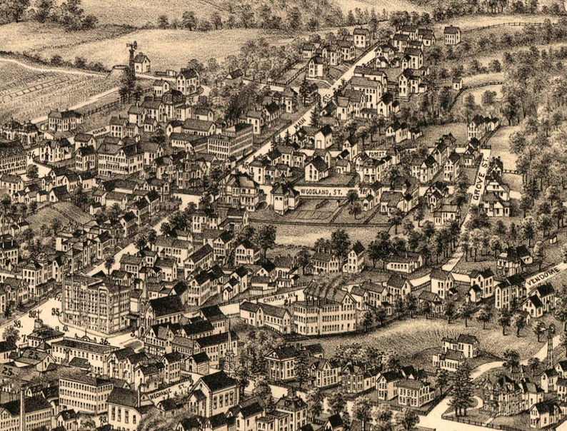 Merrimac, MA 1889 Bird's Eye View 24x36 Print From a Vintage Lithograph ...