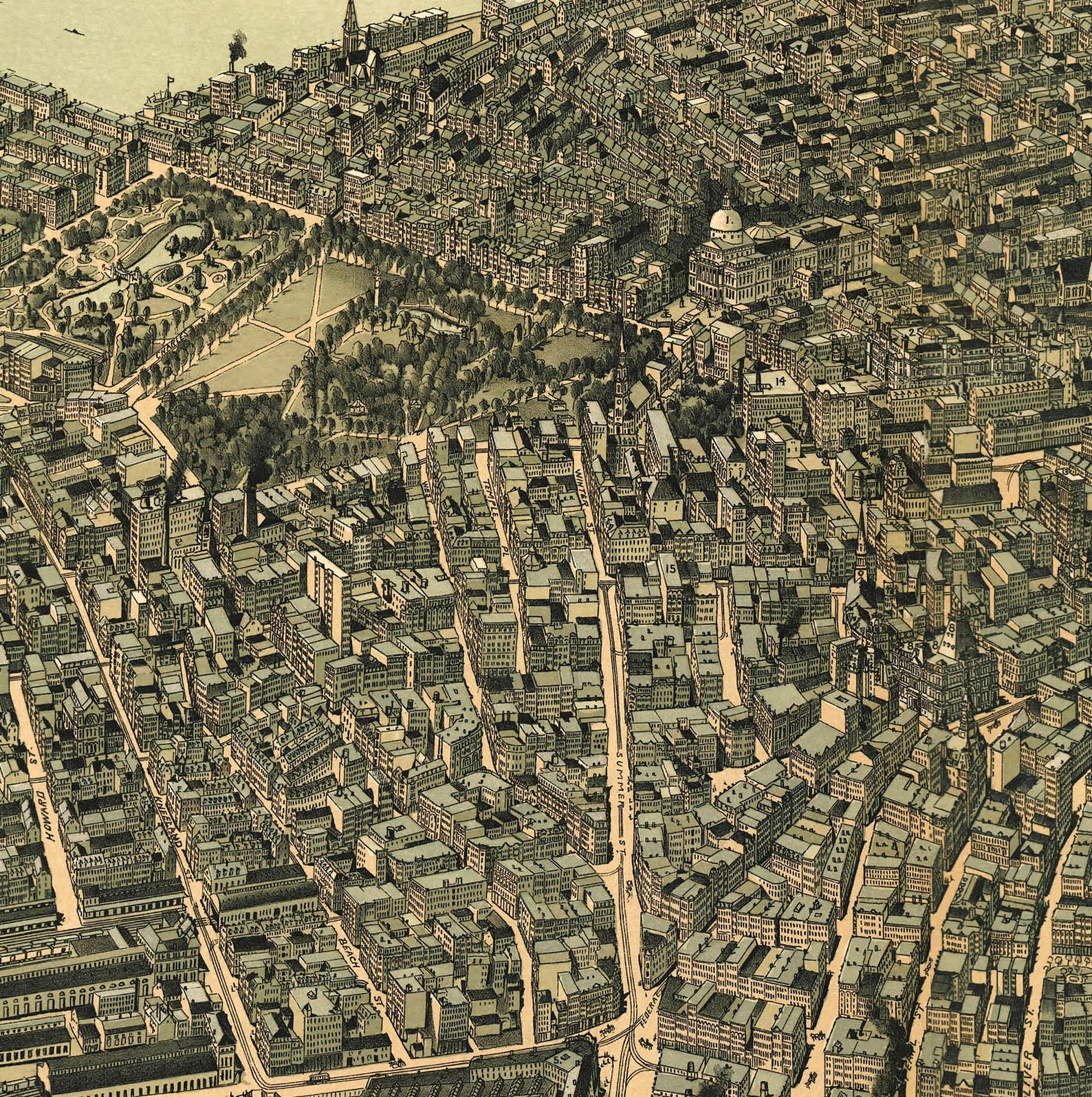 Boston, MA 1899 Bird's Eye View; 24x36 Print From a Vintage Lithograph ...