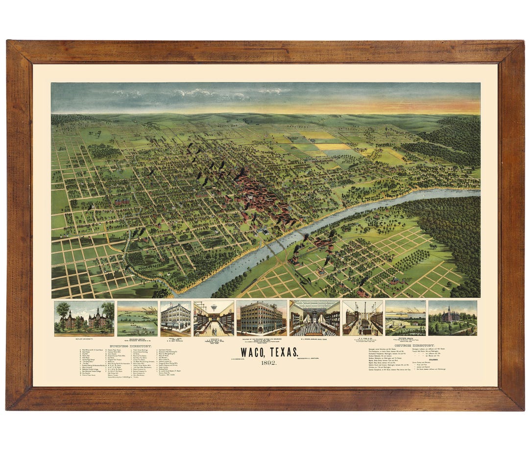 Waco, TX 1892 Bird's Eye View; 24x36 Print From a Vintage Lithograph - Etsy