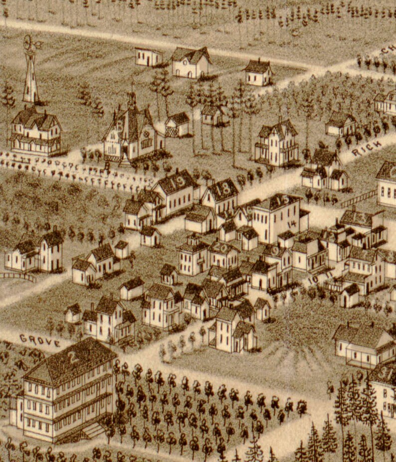 Deland, FL 1884 Bird's Eye View 24x36 Print From a Vintage Lithograph ...