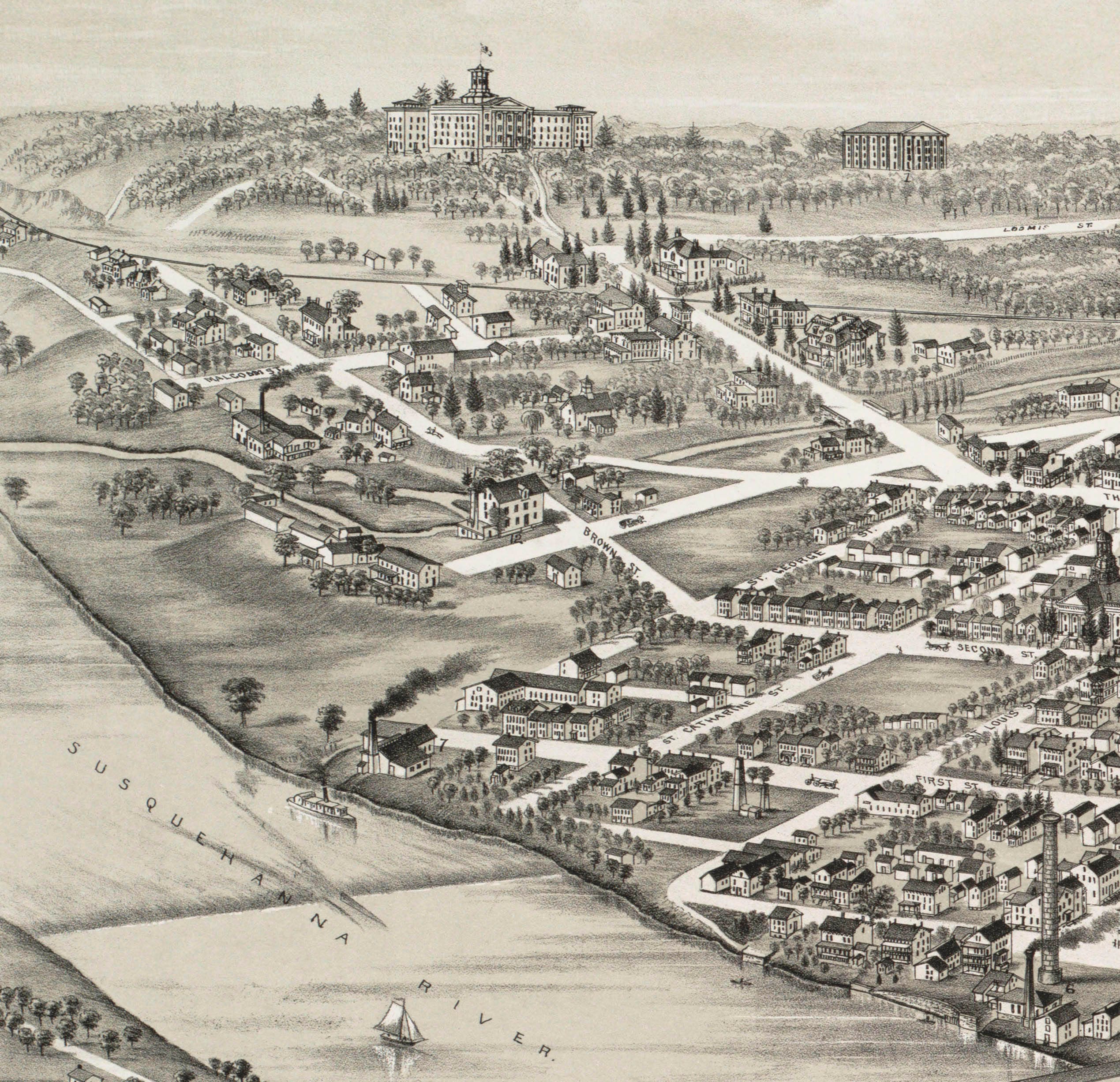 Lewisburgh, PA 1884 Bird's Eye View; 24x36 Print From a Vintage ...
