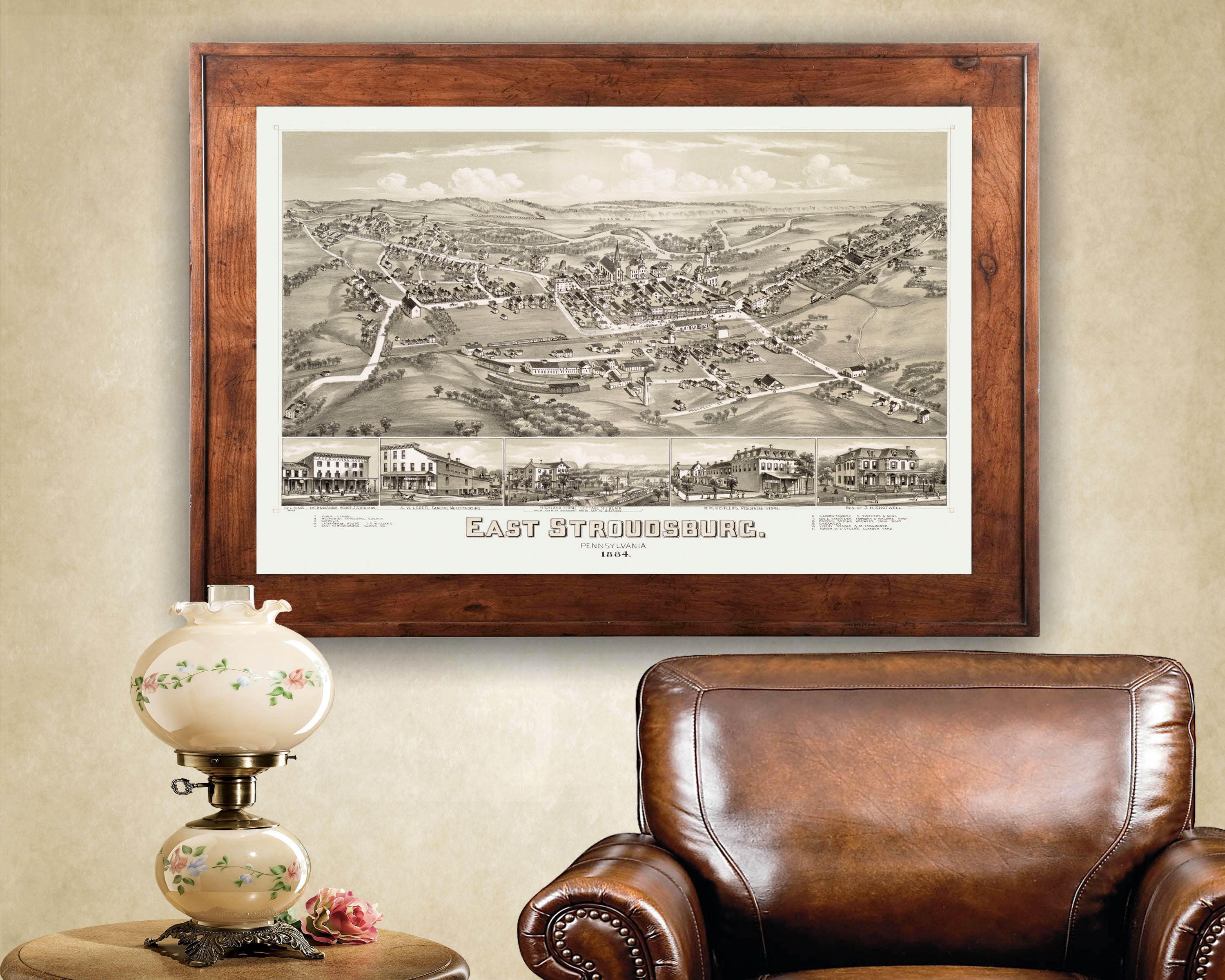Stroudsburg, PA 1884 Bird's Eye View; 24x36 Print From a Vintage ...