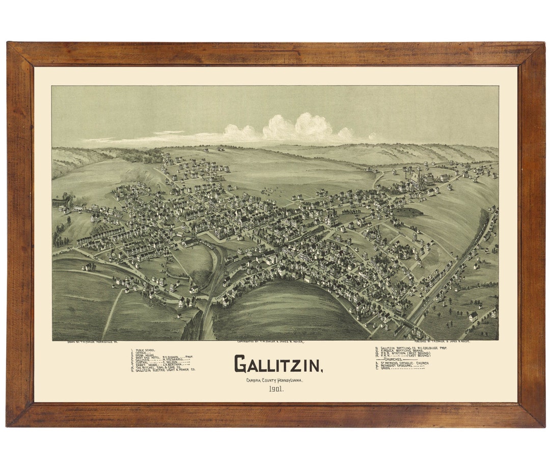 Gallitzin, PA 1901 Bird's Eye View; 24x36 Print from a Vintage ...