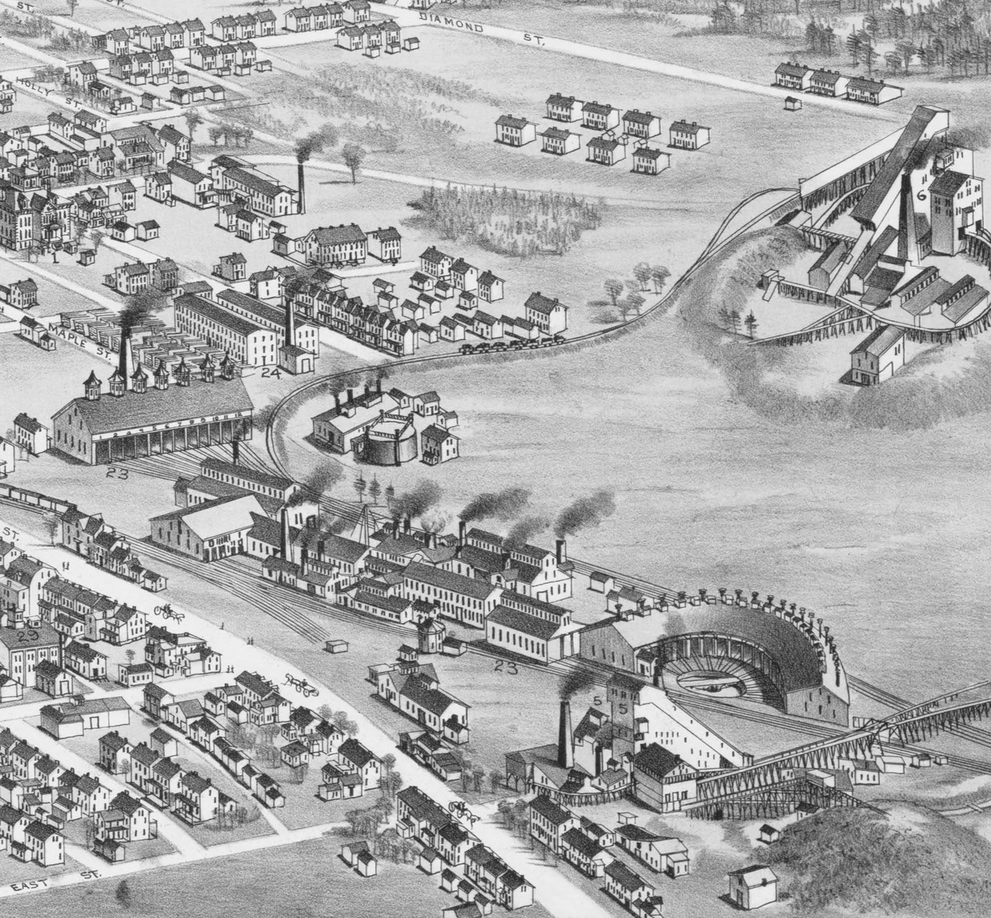 Hazleton, PA 1884 Bird's Eye View; 24x36 Print From a Vintage ...