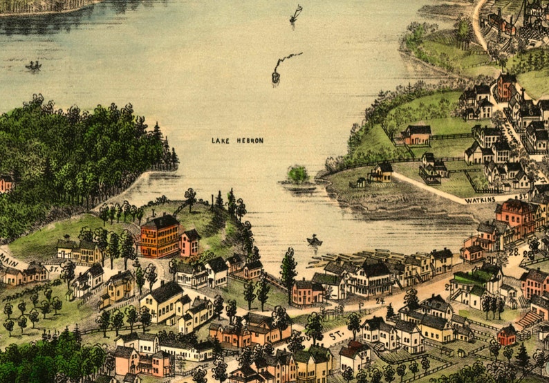 Monson, ME 1889 Bird's Eye View; 24x36 Print From a Vintage Lithograph ...