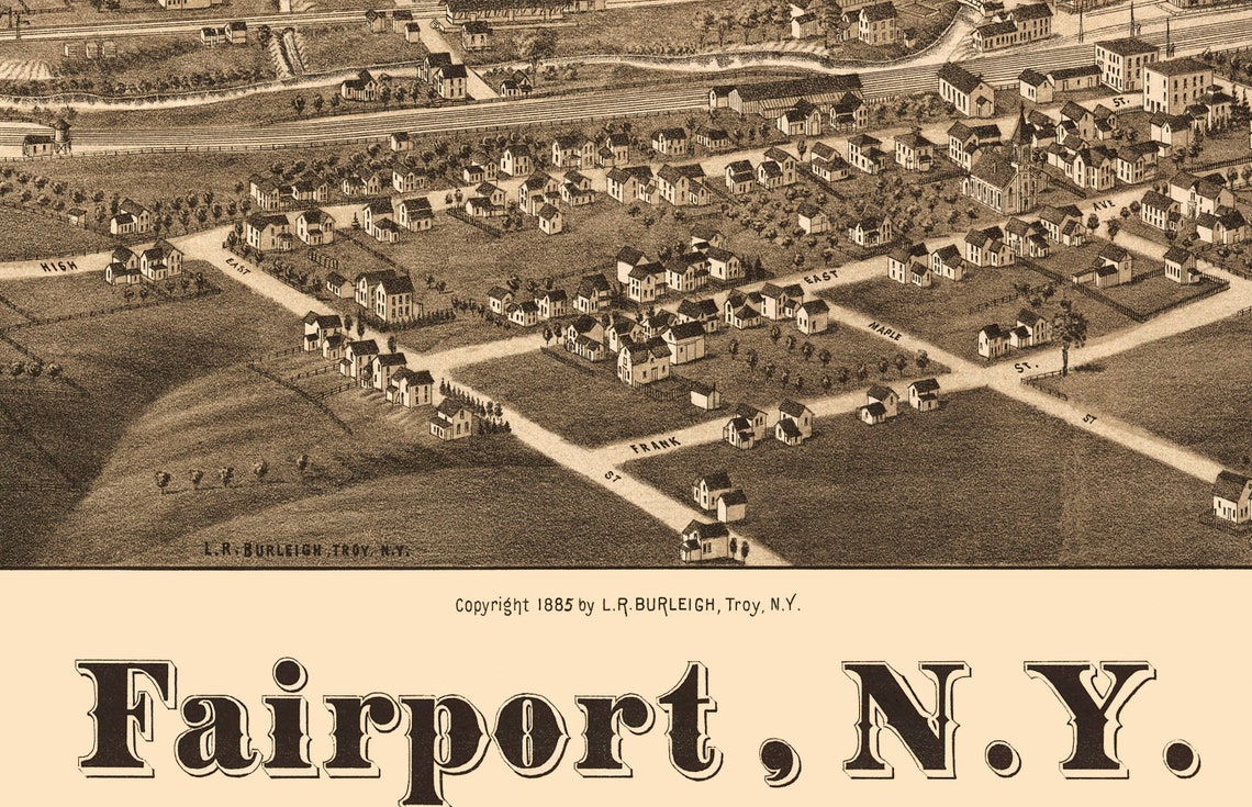 Fairport, NY 1885 Bird's Eye View 24x36 Print From a Vintage Lithograph ...